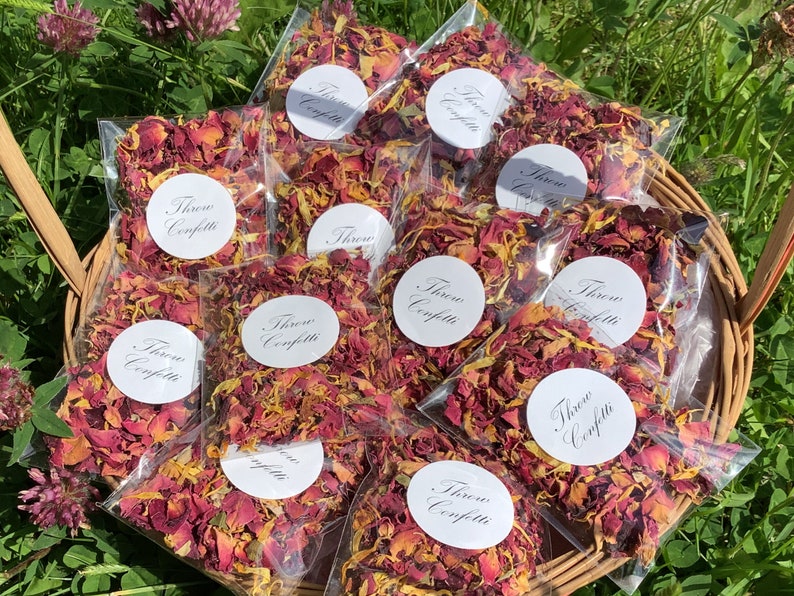 50 WHITE Wedding Confetti Throws - Dried Red Rose & Marigold • DIY KIT ...