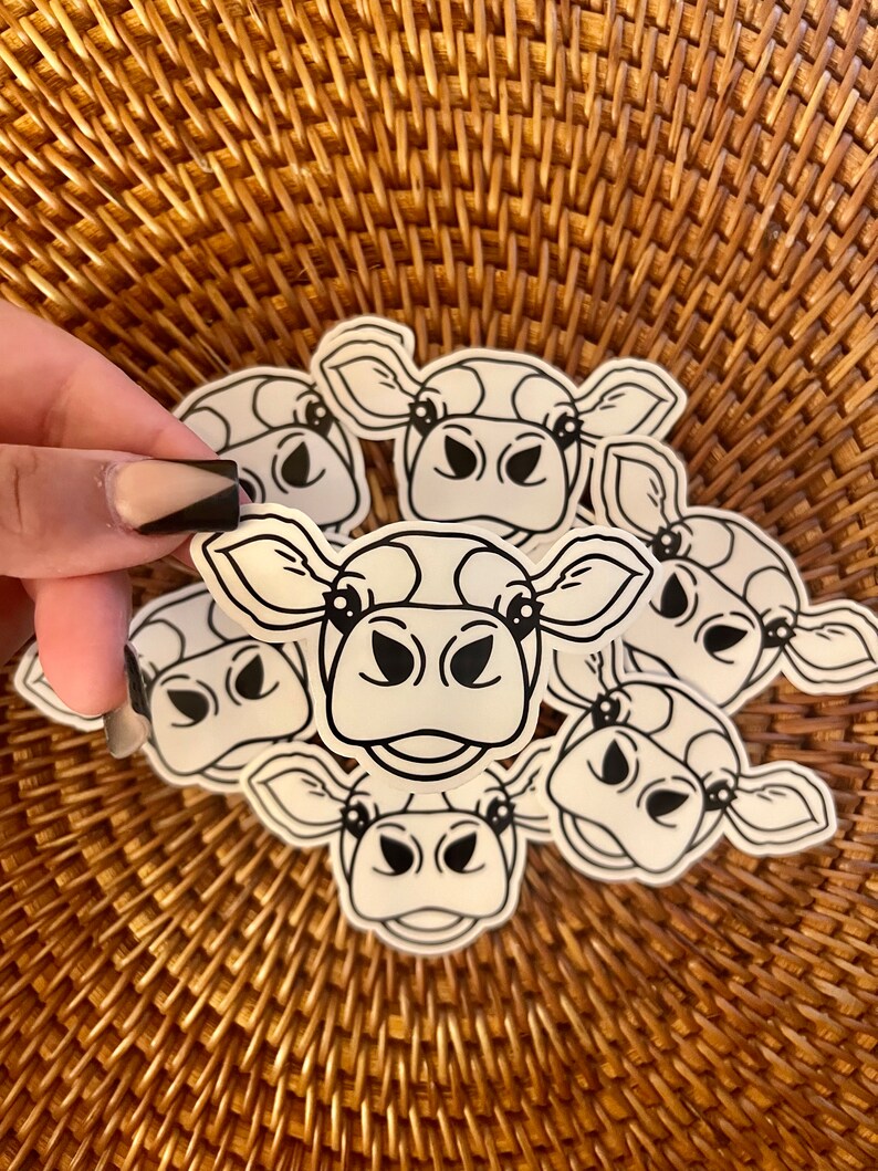 Cow Head Sticker | Black and White Sticker, Vinyl Sticker, Cows, Glossy ...