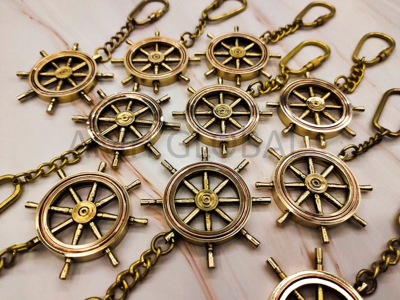 Brass Ship Wheel Keychain | Vintage Nautical Sailor Gift - Etsy