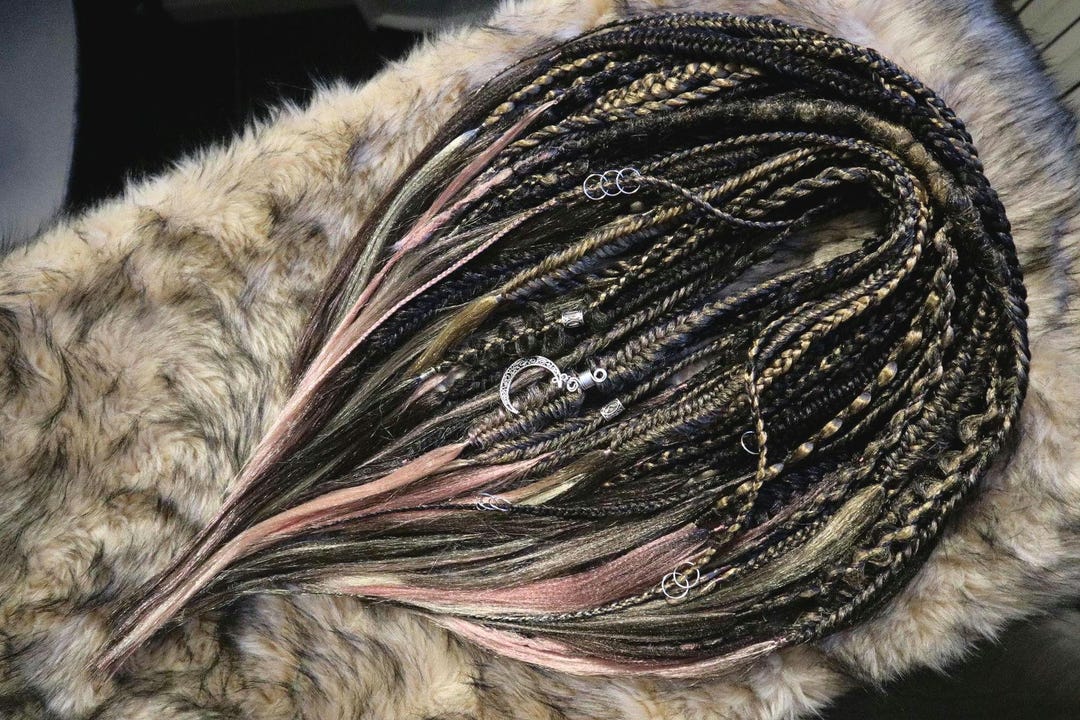 Synthetic Viking Braids and Dread Set Brown Ombre Blonde With Pink Ends ...