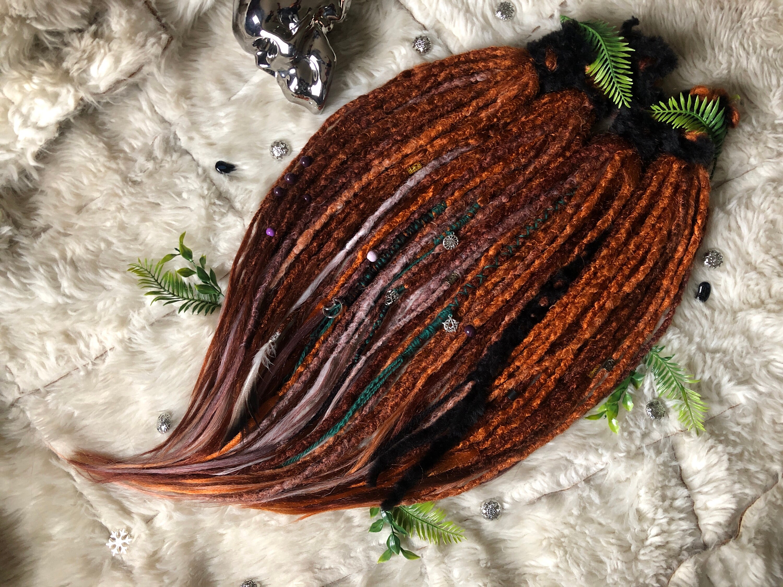 Ginger Viking Dreadlocks Crochet Full Set Decorate Locs With Jewels and ...