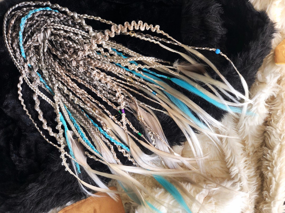 Boho Viking Ash Light Blonde Fishtail Braids With Feathers Beads and ...