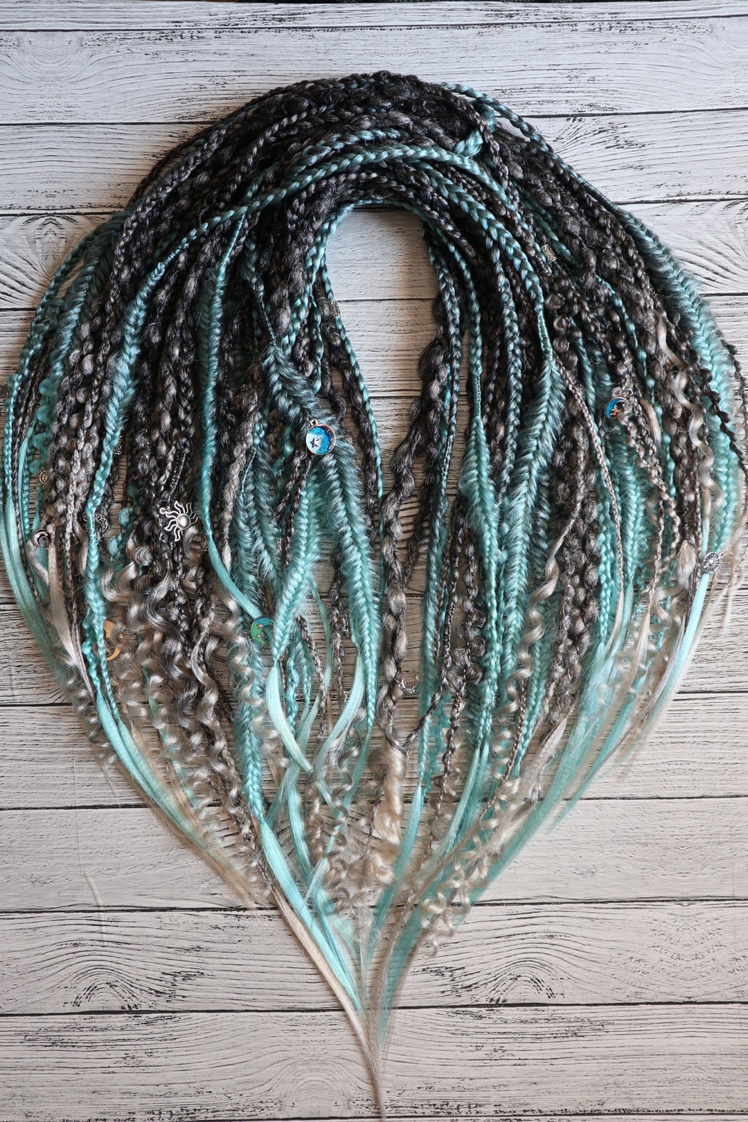 Synthetic Dread Ombre Grey Set Crochet Boho Locks With Blu Faded ...