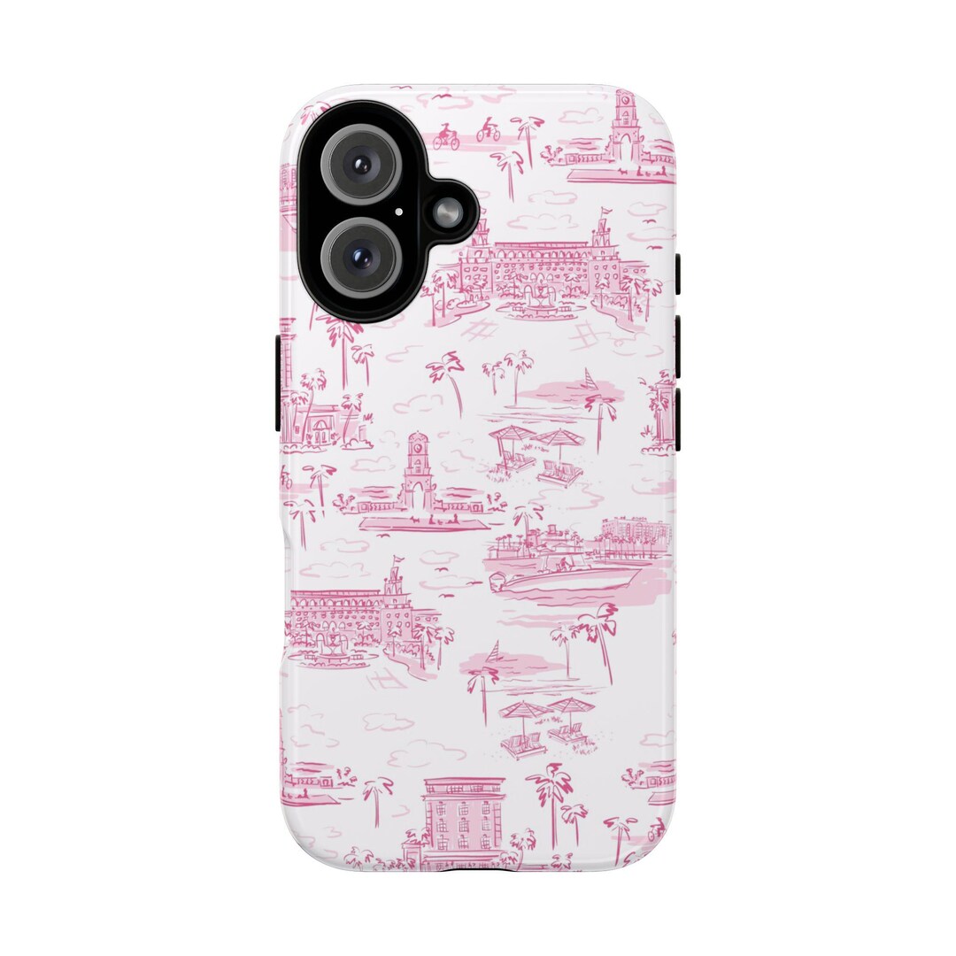 Preppy Pink Palm Beach Toile, Cottage Core Aesthetic Tough Case for ...