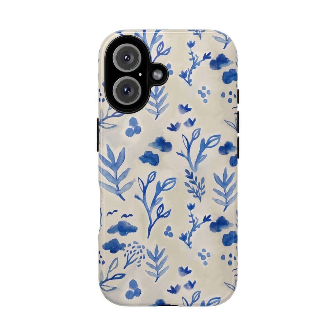 Tough Phone Case Blue Watercolor Floral, Protective Phone Cases ...