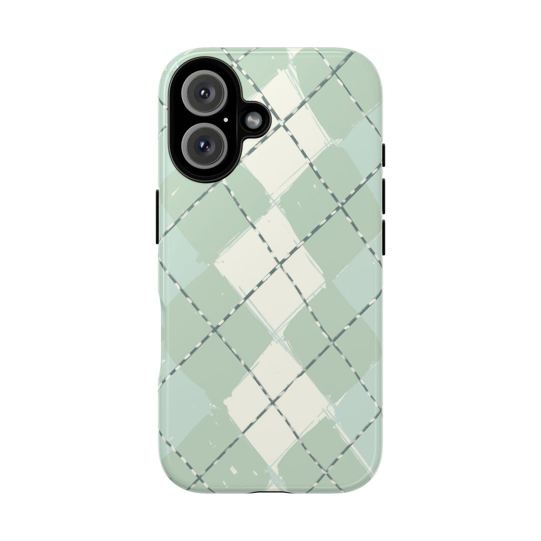 Sage Green Argyle Vintage Tough Phone Case, Retro Pattern iPhone Cover ...