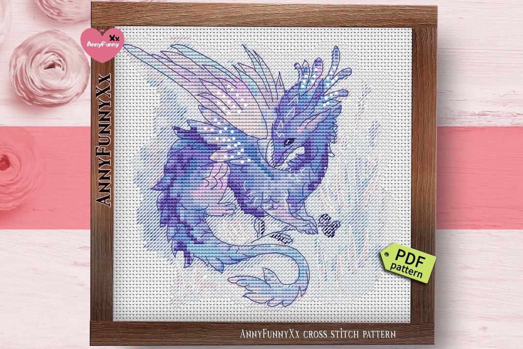 Cute Dragon Cross Stitch Pattern PDF Tiny Fantasy Purple - Etsy