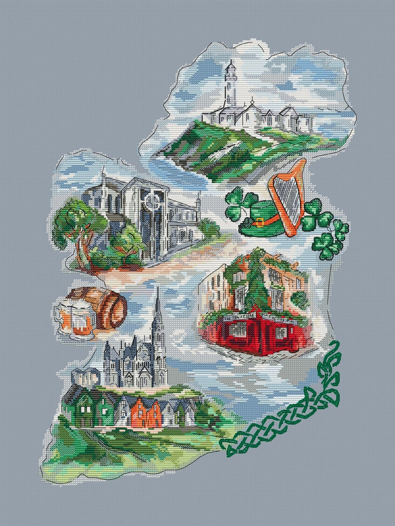 Ireland Map With Symbols Cross Stitch Pattern County Irish - Etsy