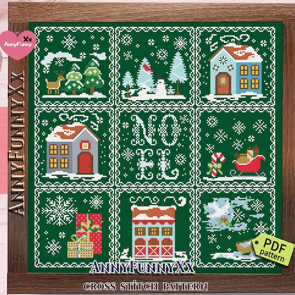 Christmas Sampler Cross Stitch Pattern PDF Winter Primitive Snowman ...