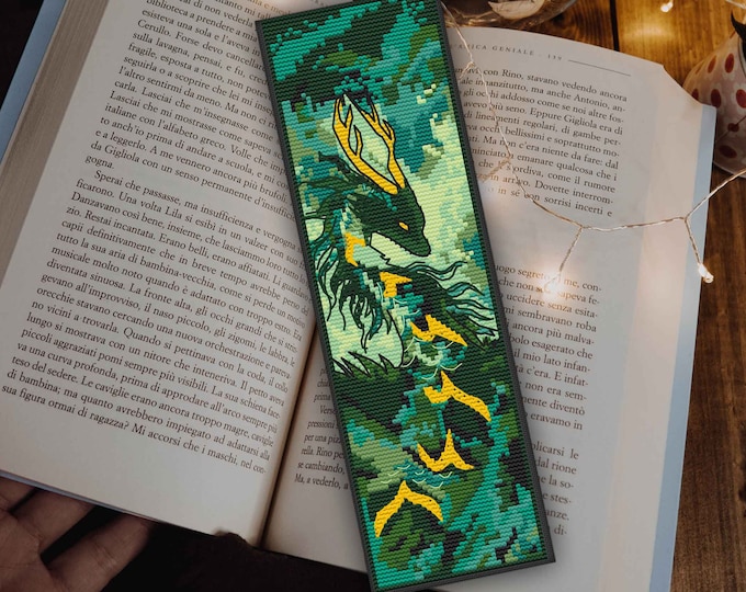 Dragon Bookmark Cross Stitch Pattern PDF Epic Dragons Emerald Green ...
