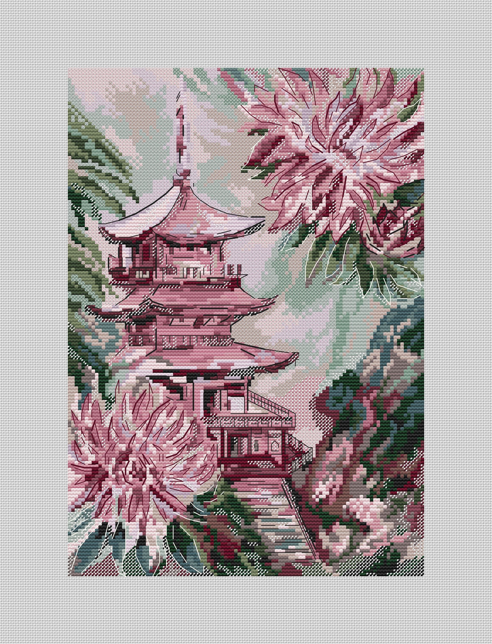 Watercolor Chinese Cross Stitch Pattern China Landscape - Etsy