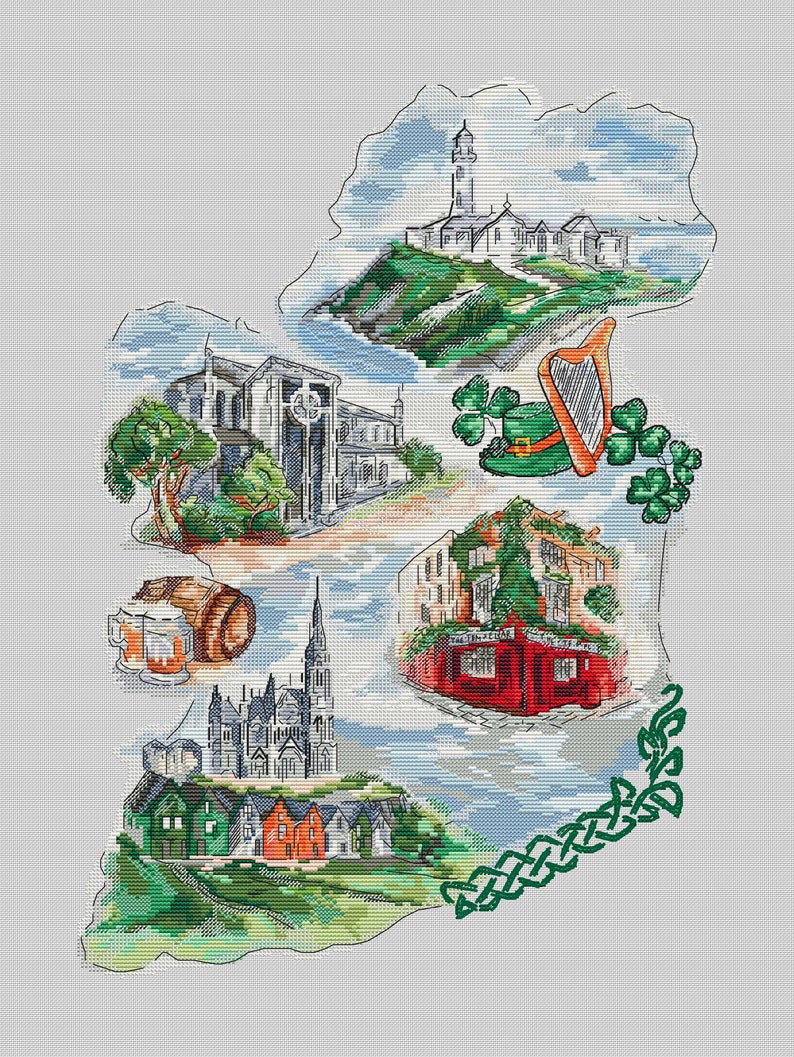 Ireland Map With Symbols Cross Stitch Pattern County Irish - Etsy