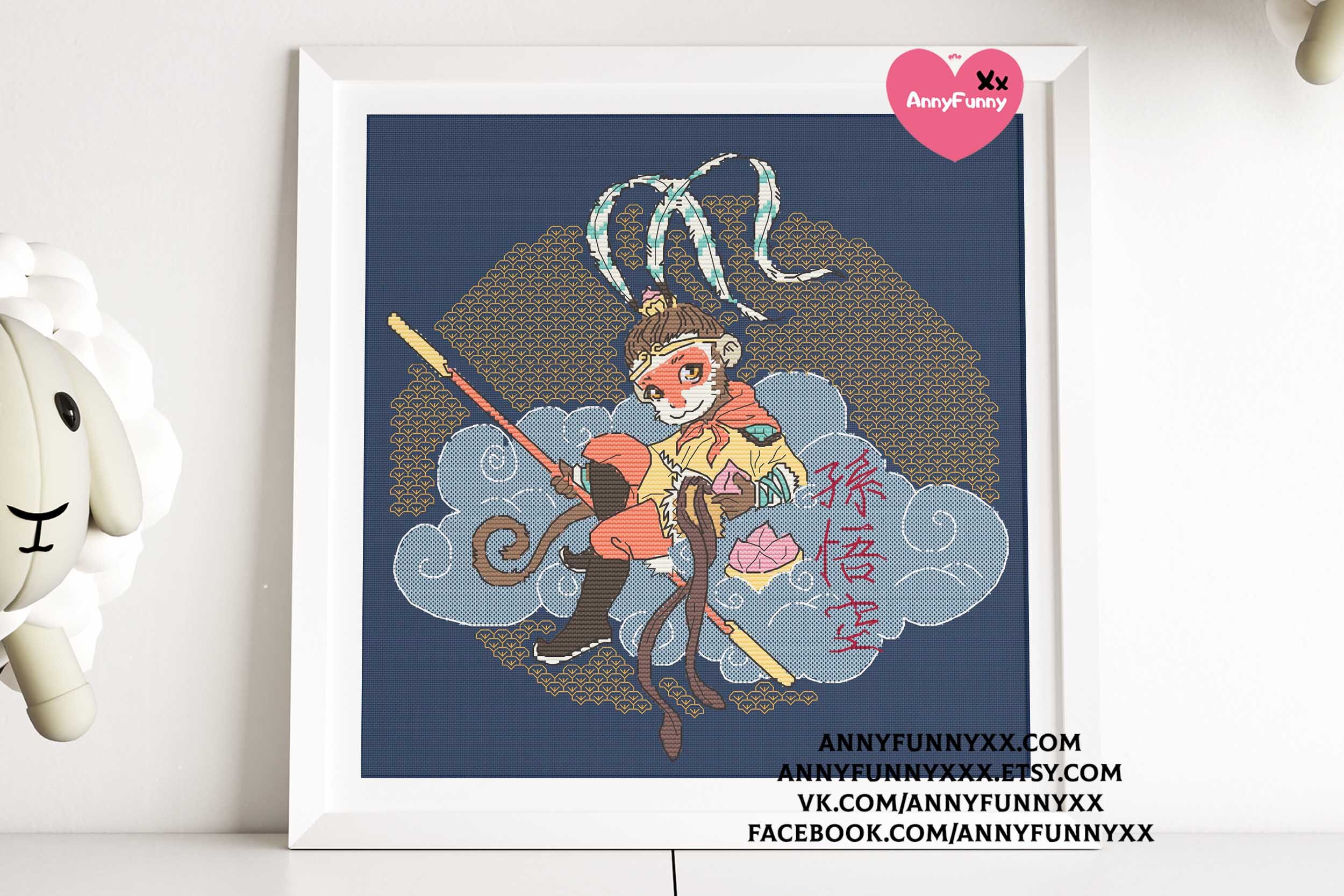 Monkey King Cross Stitch Pattern Anime Style Sun Wukong in - Etsy