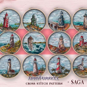Lighthouses Cross Stitch Pattern PDF Set of 13 Birthday Gift Beginner ...