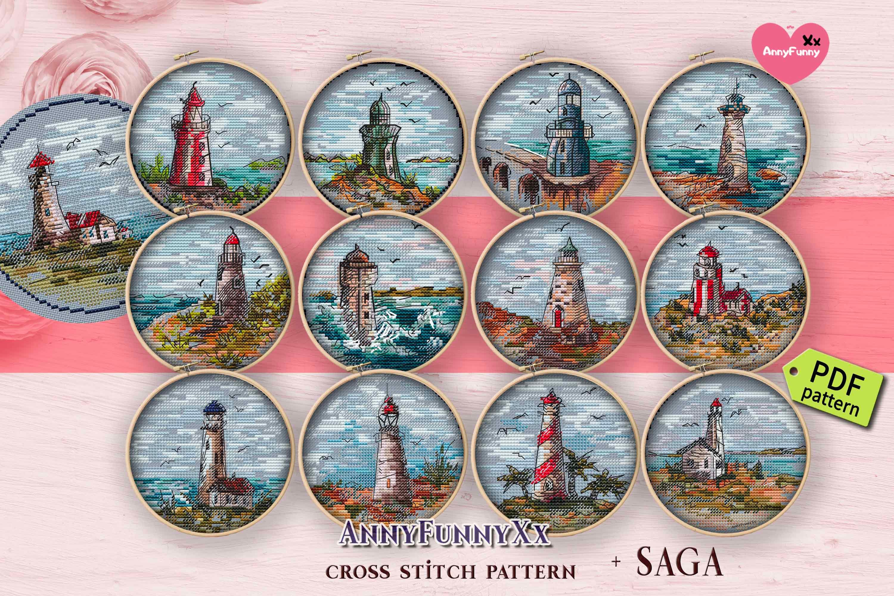 Lighthouses Cross Stitch Pattern PDF Set of 13 Birthday Gift Beginner ...