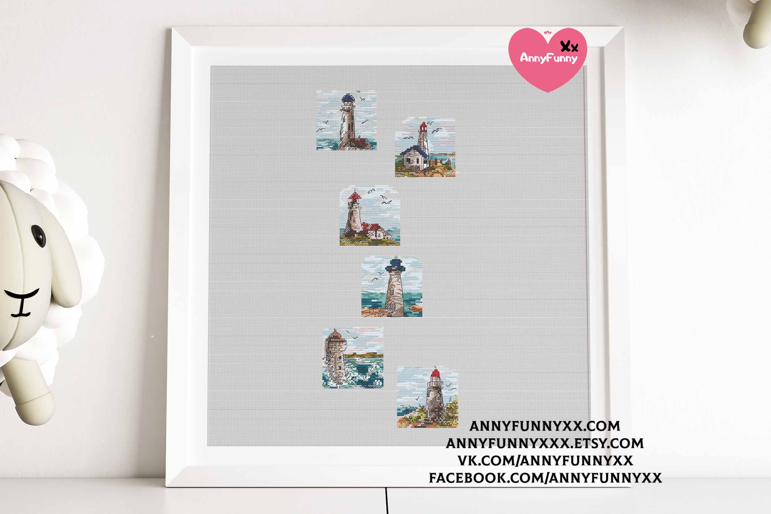 Lighthouses Cross Stitch Pattern PDF Set of 6 Birthday Gift Beginner Needlepoint Chart Sea ...