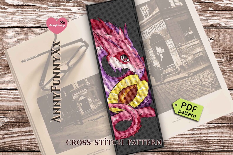 Dragon Bookmark Cross Stitch Pattern PDF Epic Dragons Pink - Etsy