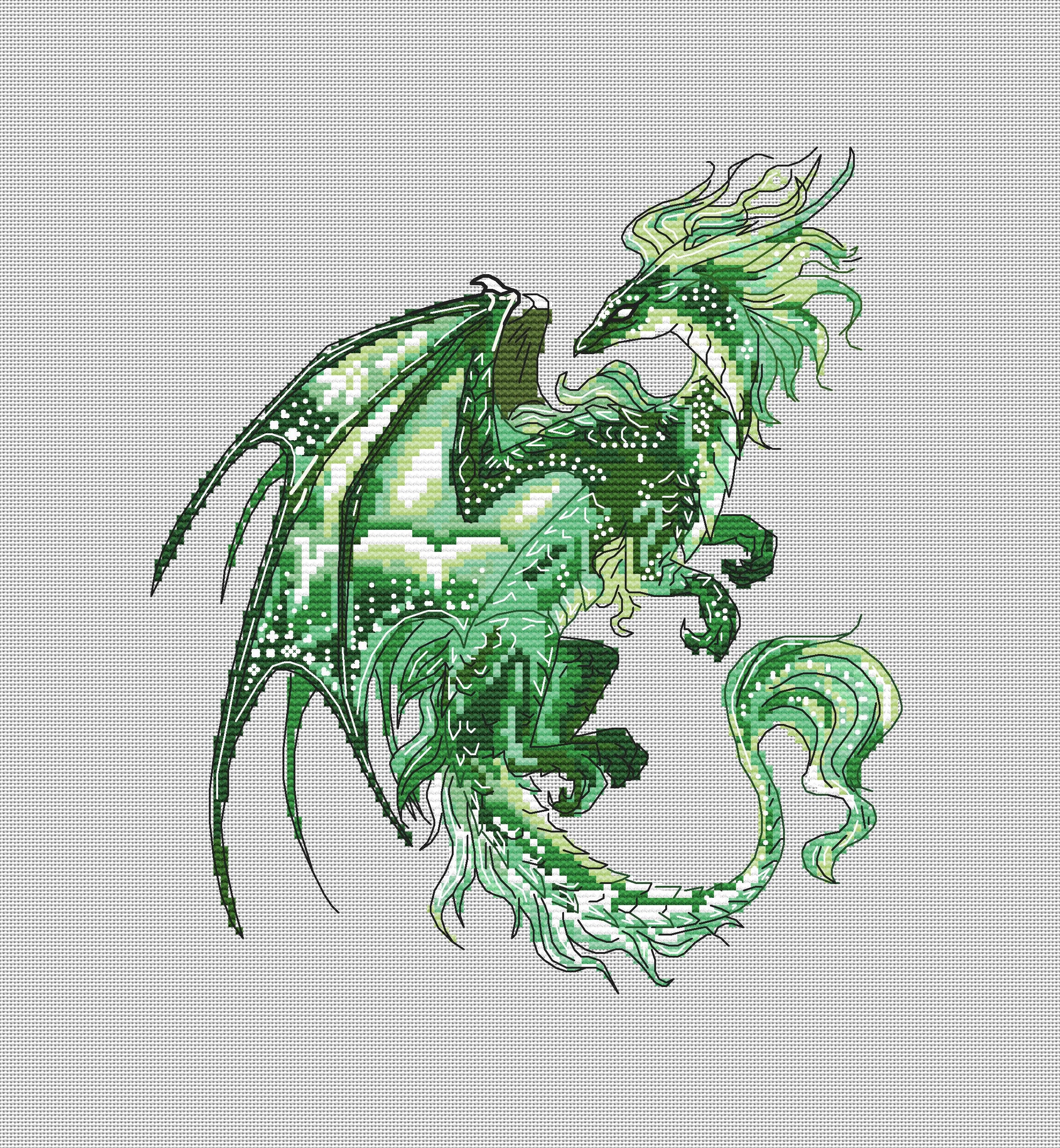 Emerald Green Dragon Cross Stitch Pattern PDF Fantasy Magic - Etsy