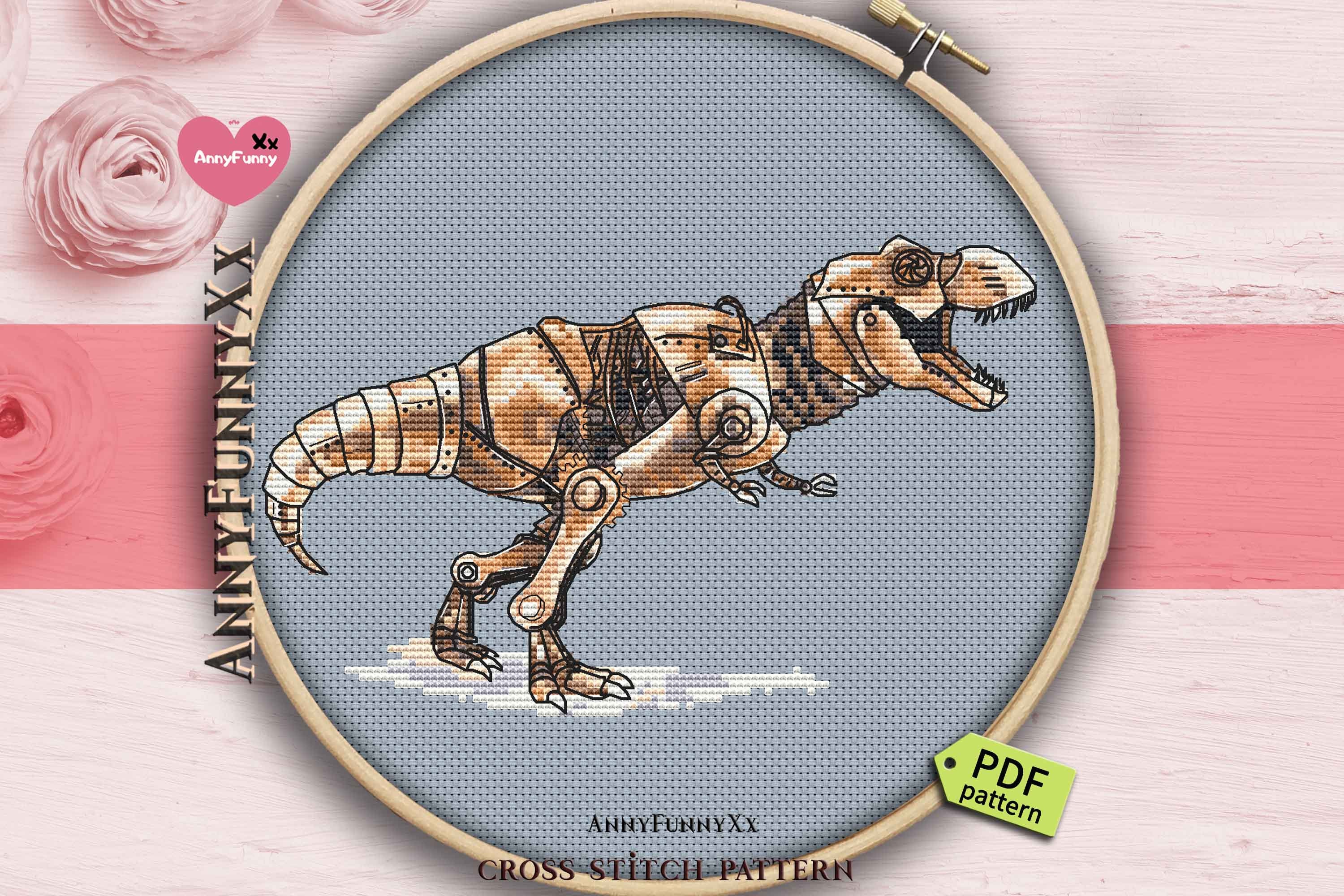 STEAMPUNK T-rex Dinosaur Cross Stitch Pattern PDF Steam Punk - Etsy