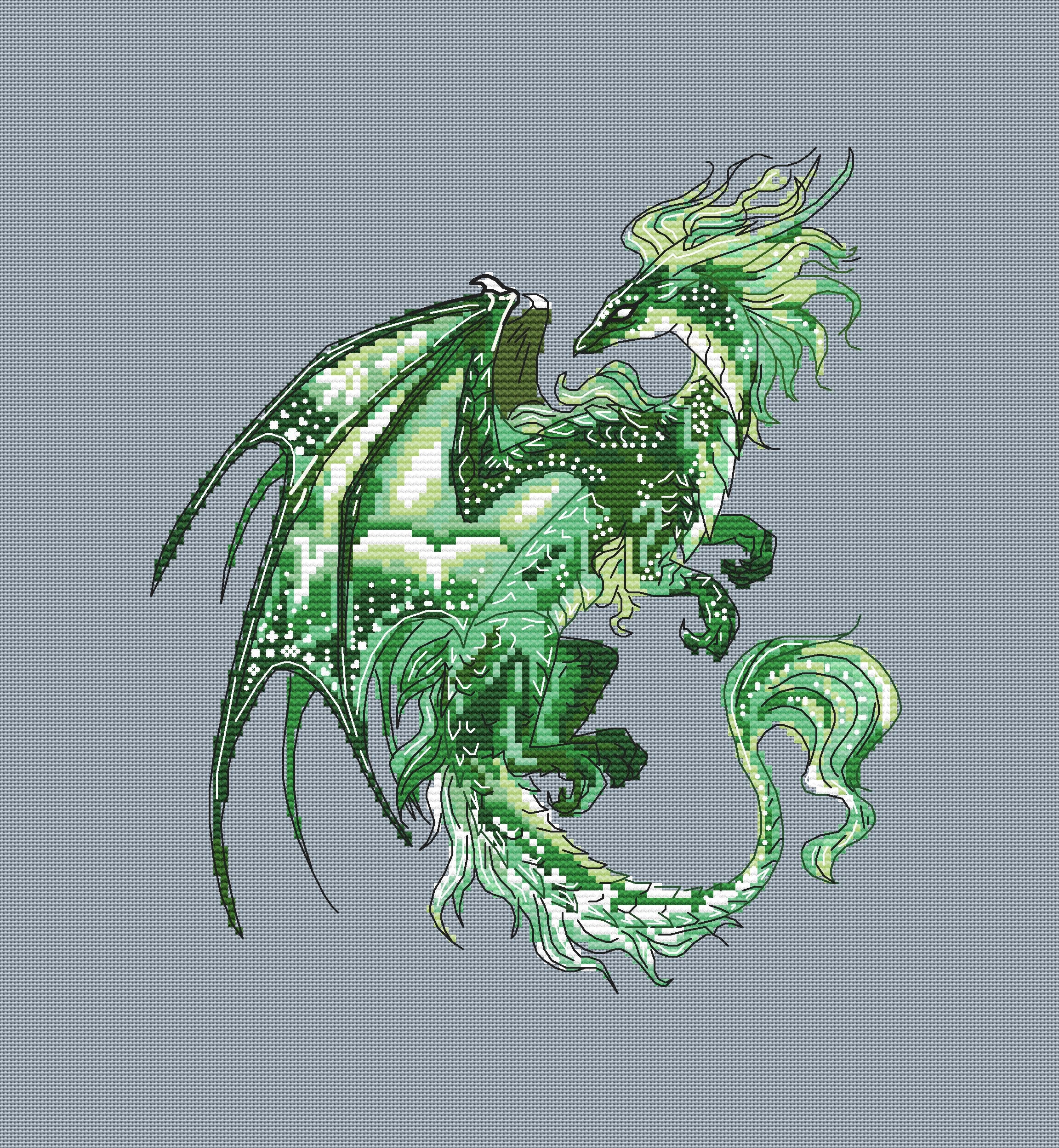 Emerald Green Dragon Cross Stitch Pattern PDF Fantasy Magic - Etsy