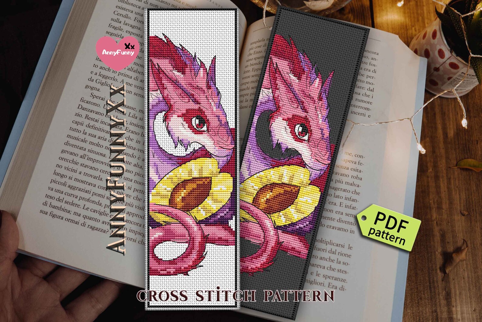Dragon Bookmark Cross Stitch Pattern PDF Epic Dragons Pink - Etsy