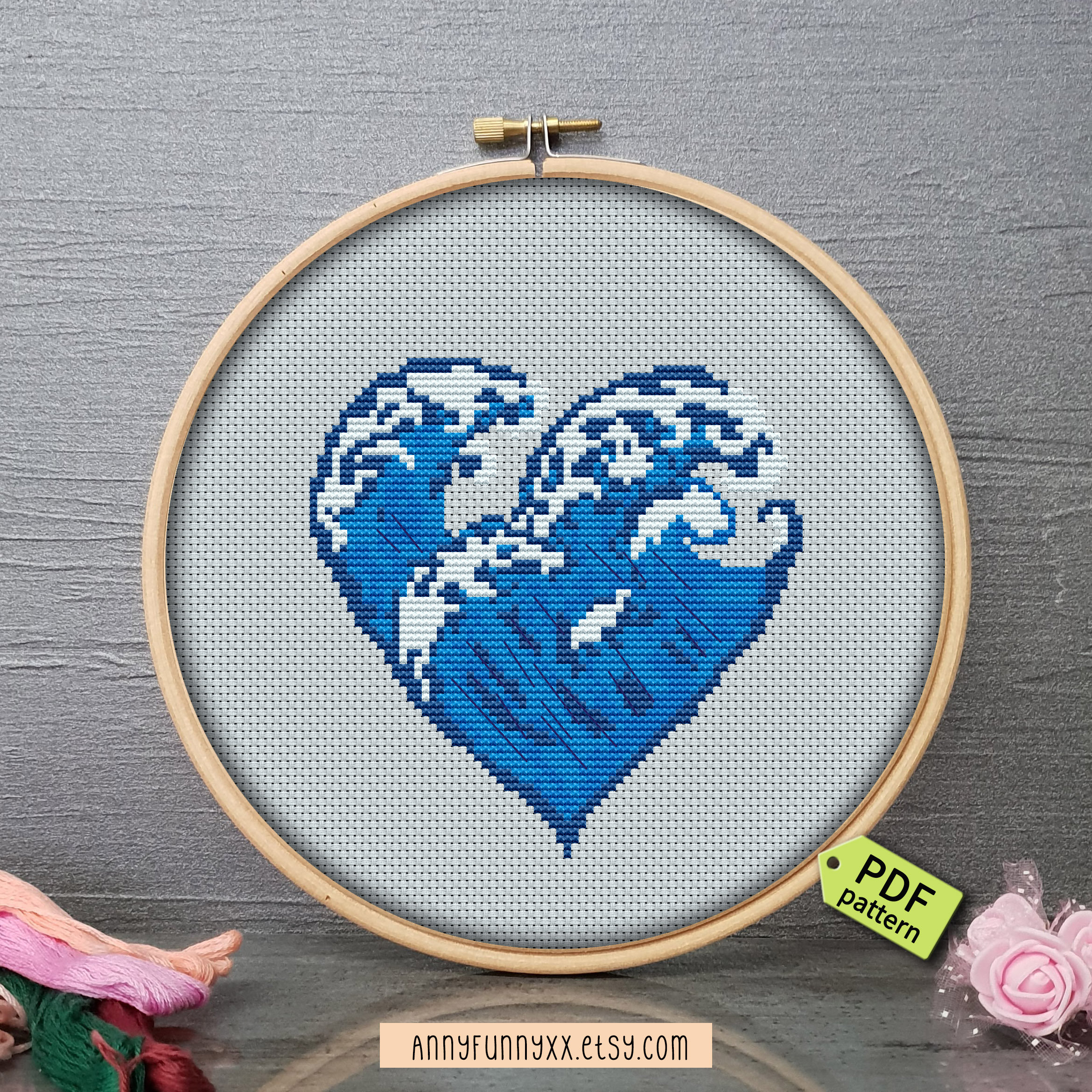 Ocean Heart Cross Stitch Pattern PDF Sea Landscape Nature - Etsy