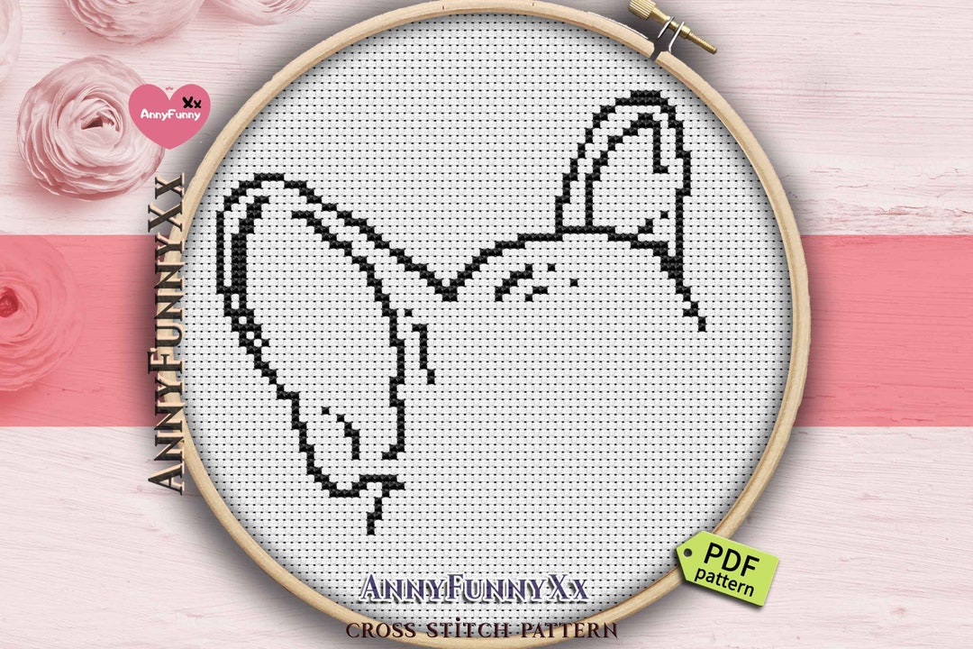 Dog Ear Outline Simple Easy Cross Stitch Pattern PDF Line Art ...