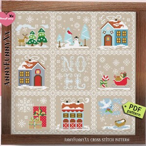 Christmas Sampler Cross Stitch Pattern PDF Winter Primitive Snowman ...