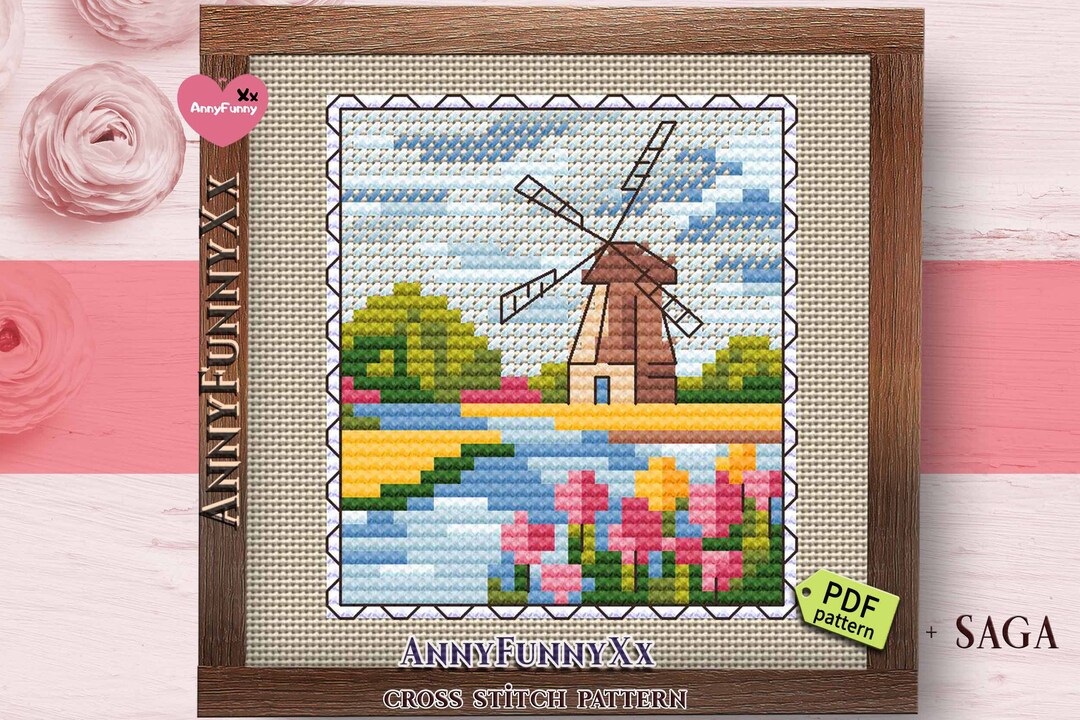 Windmills Cross Stitch Pattern Downloadable Chart Embroidery Small Easy ...