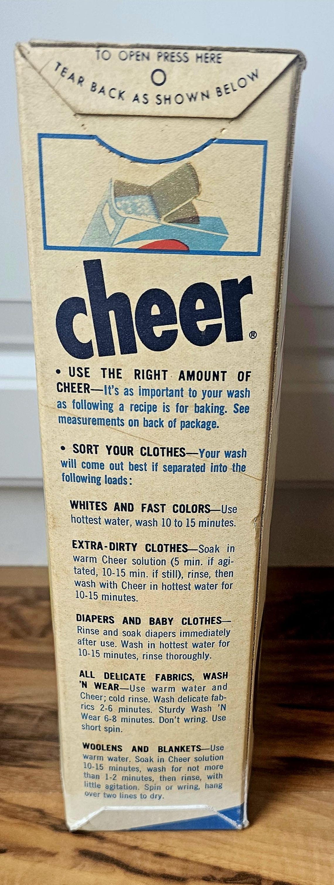 Vintage 1950s Full Sealed Cheer Laundry Detergent Box Giant 3lbs 3 ...
