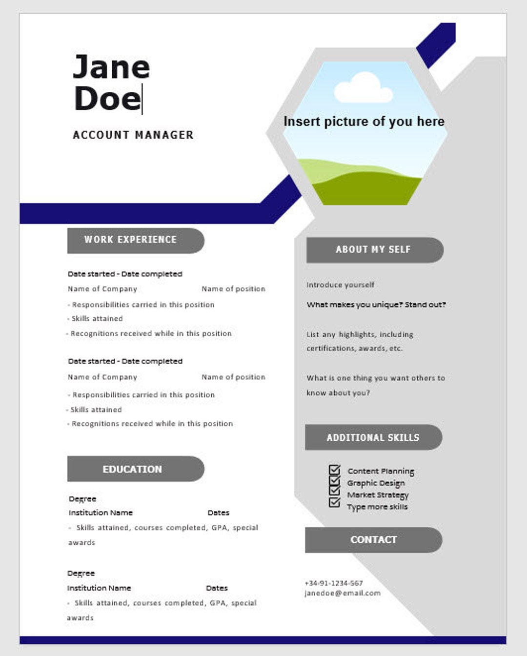 Modern Resume Template - Editable Download/printable - Etsy