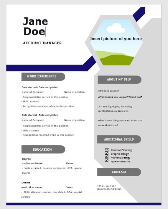 Modern Resume Template Editable Download/printable | Etsy