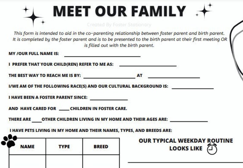 Meet Our Foster Family (fillable PDF) - Etsy