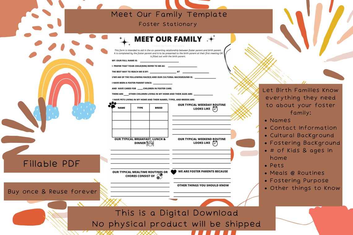 Meet Our Foster Family (fillable PDF) - Etsy
