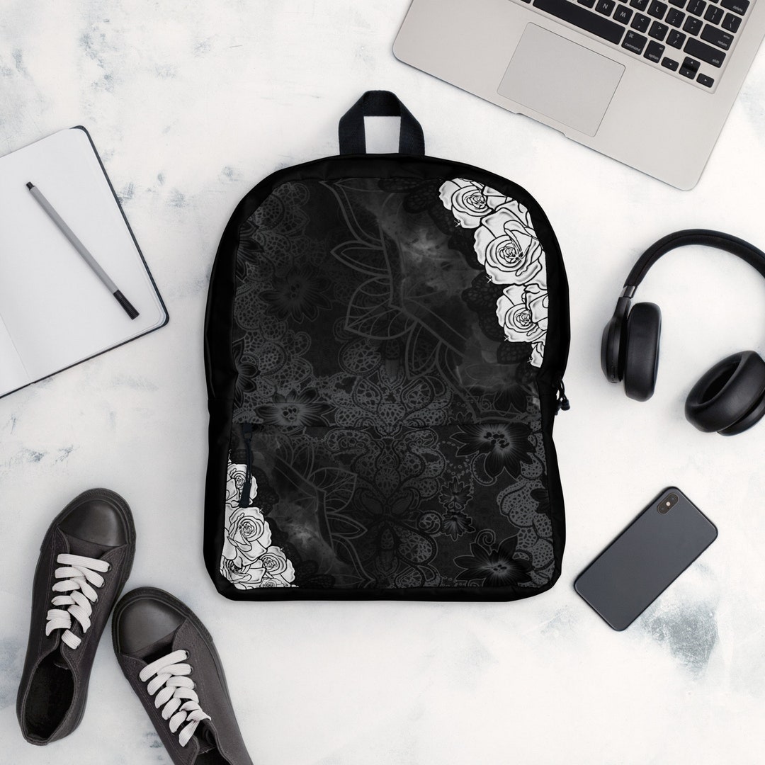 White Rose Black Lace Backpack - Etsy