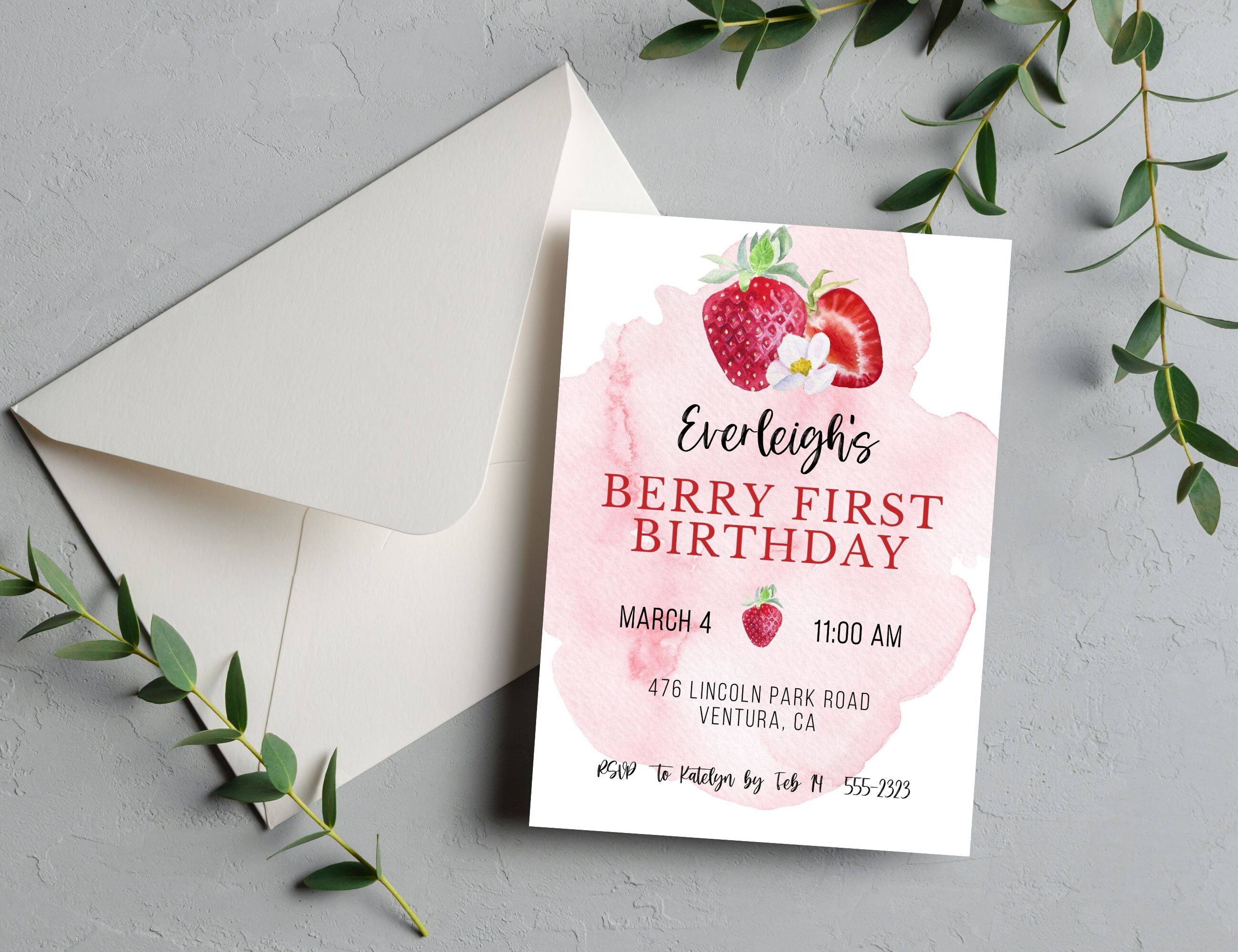 Berry First Birthday Invitation INSTANT DOWNLOAD Editable Strawberry ...