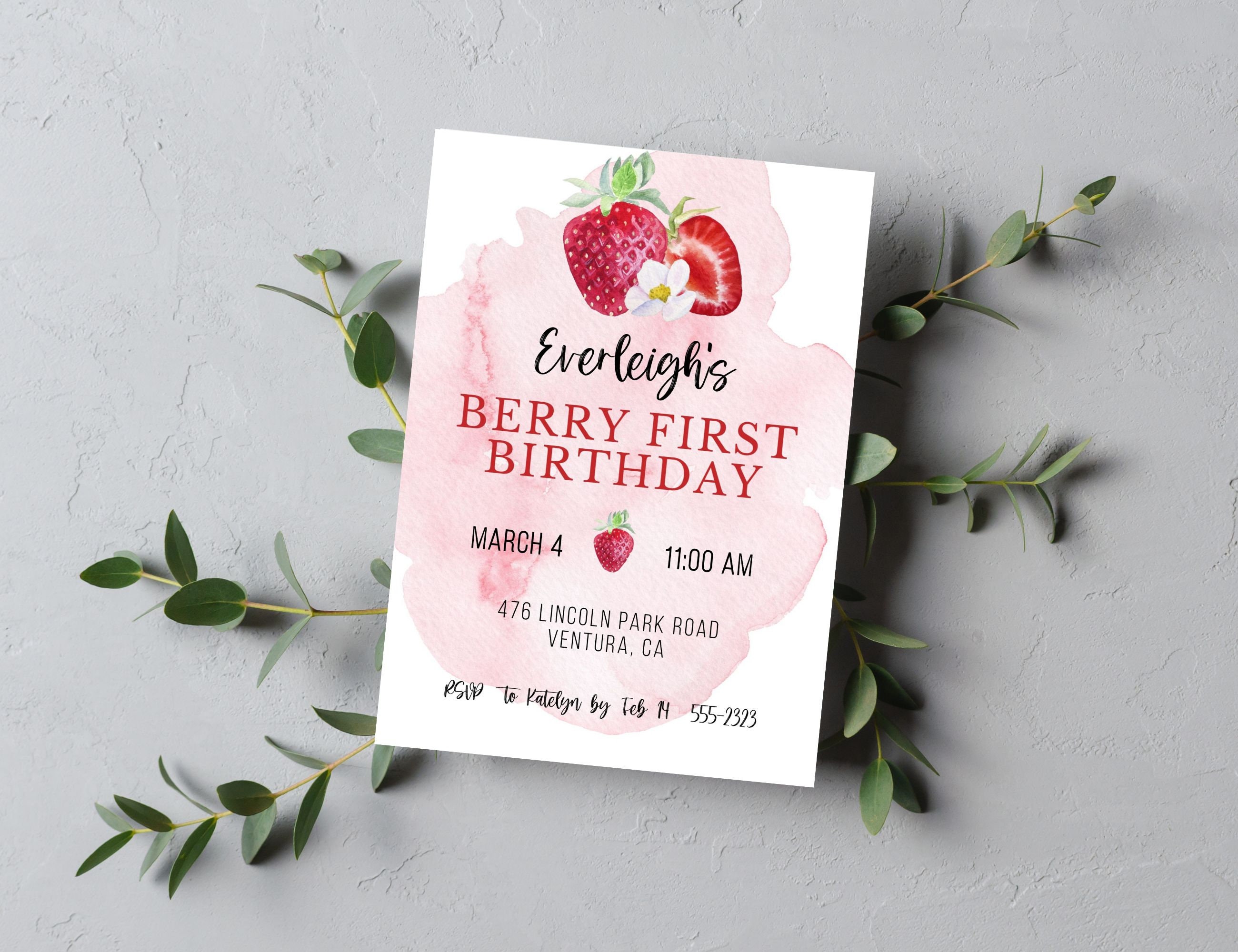 Berry First Birthday Invitation INSTANT DOWNLOAD Editable Strawberry ...