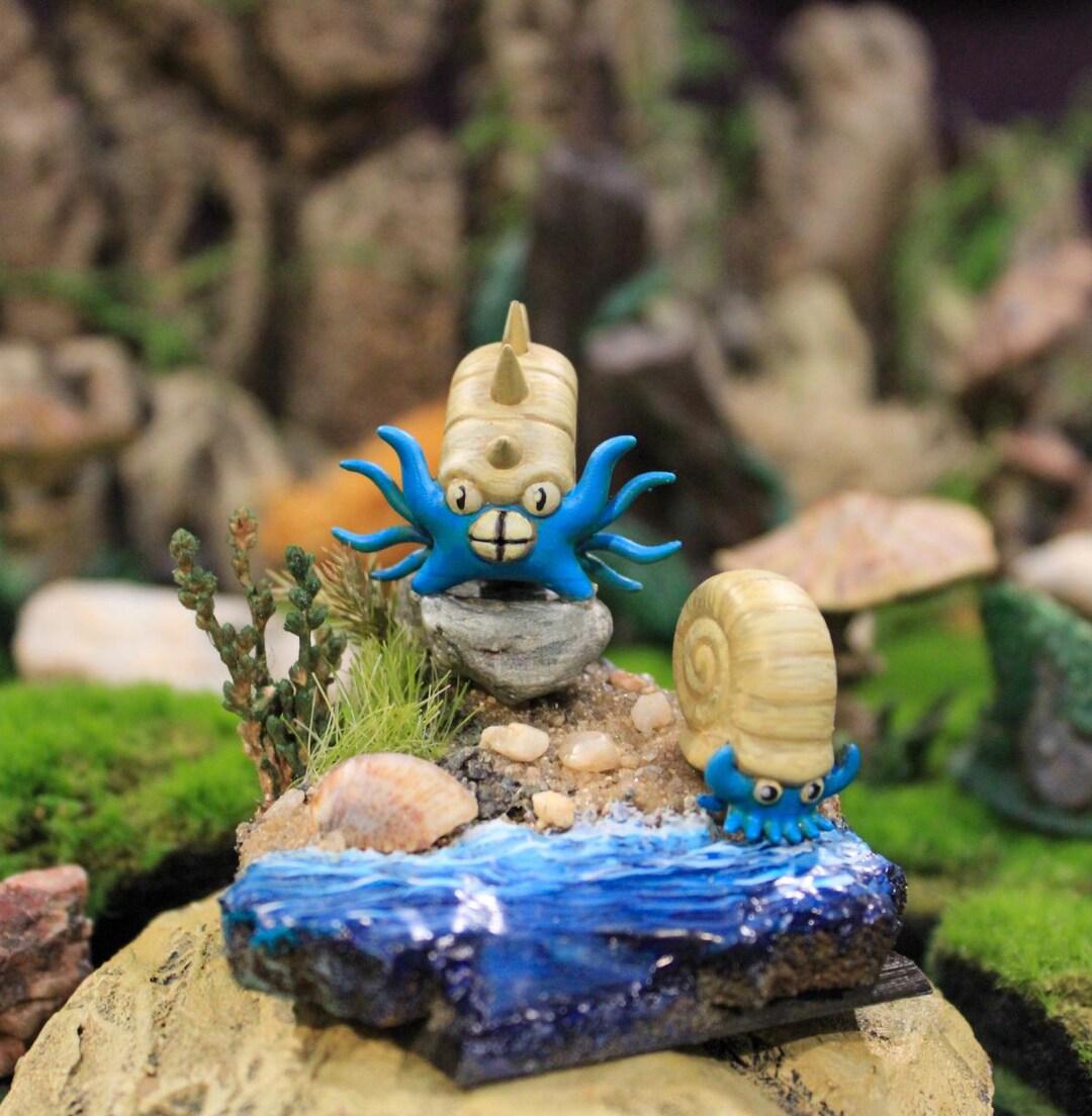 Omanyte and Omastar Diorama - Ocean Beach Shoreline - 3d Pokémon Art - Etsy