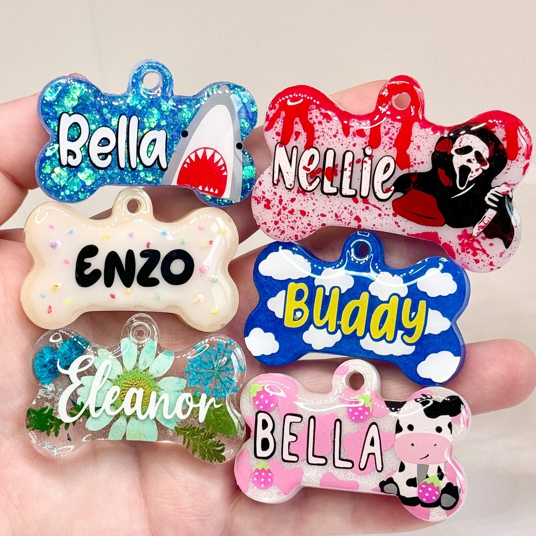 Custom | Resin Dog Tag | Handmade ID Collar Charm | Personalised Pet ...