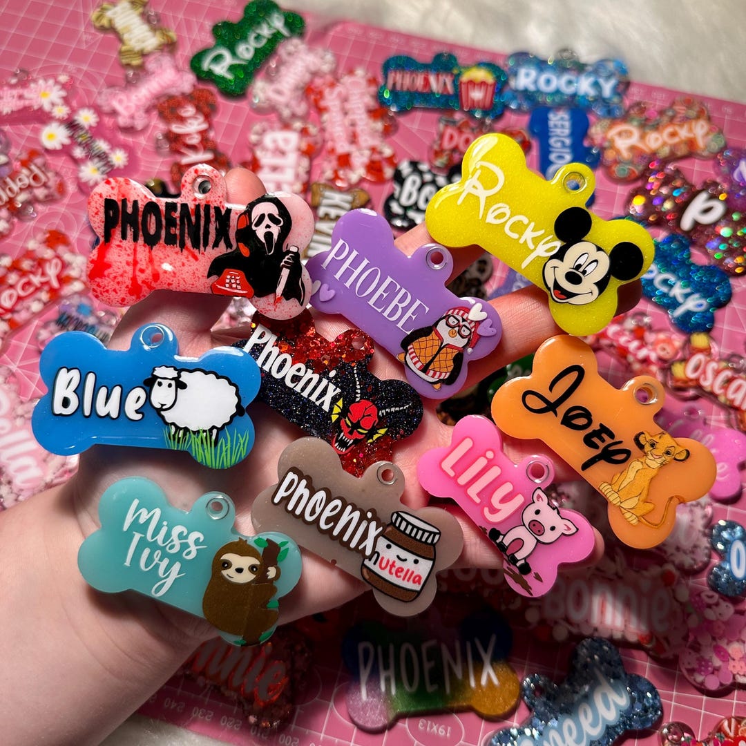 Custom | Resin Dog Tag | Handmade ID Collar Charm | Personalised Pet ...