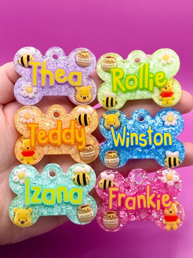 Winnie the Pooh | Resin Dog Tag | Handmade ID Collar Charm ...