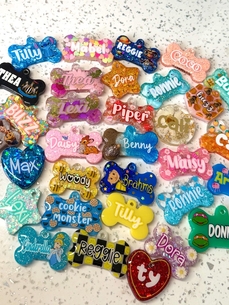 DESIGN Your Own | Resin Dog Tag | Handmade ID Collar Charm ...