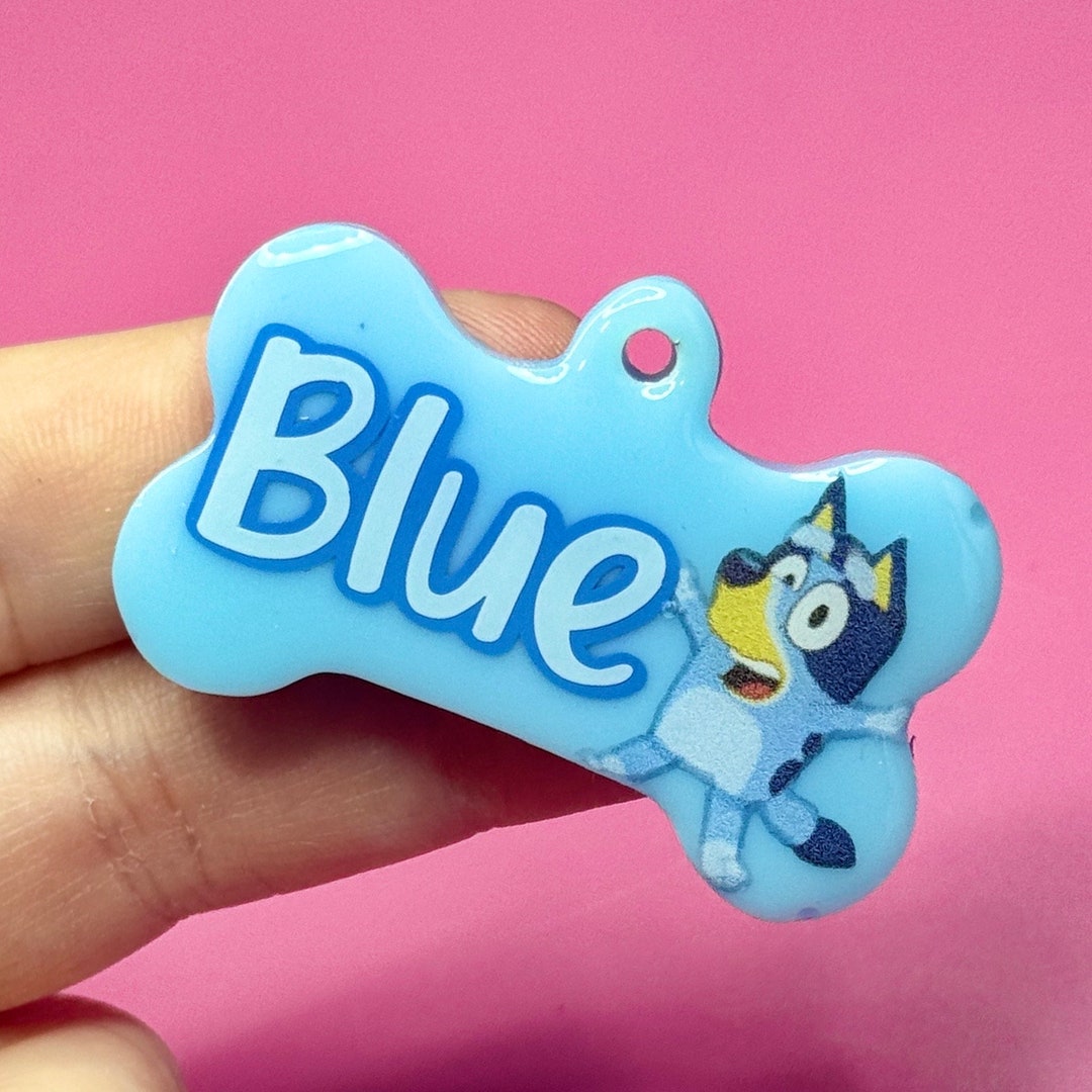 Bluey Resin Dog Tag Handmade ID Collar Charm Personalised Pet Name ...