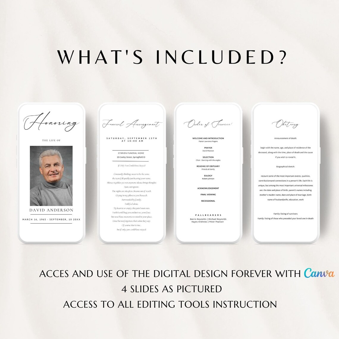 Animated Minimal Funeral Program Template, Memorial Program, Editable ...