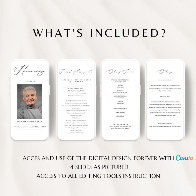Animated Minimal Funeral Program Template, Memorial Program, Editable ...