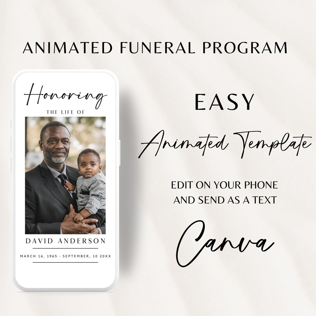 Animated Minimal Funeral Program Template, Memorial Program, Editable ...