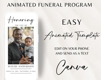 Animated Minimal Funeral Program Template, Memorial Program, Editable ...