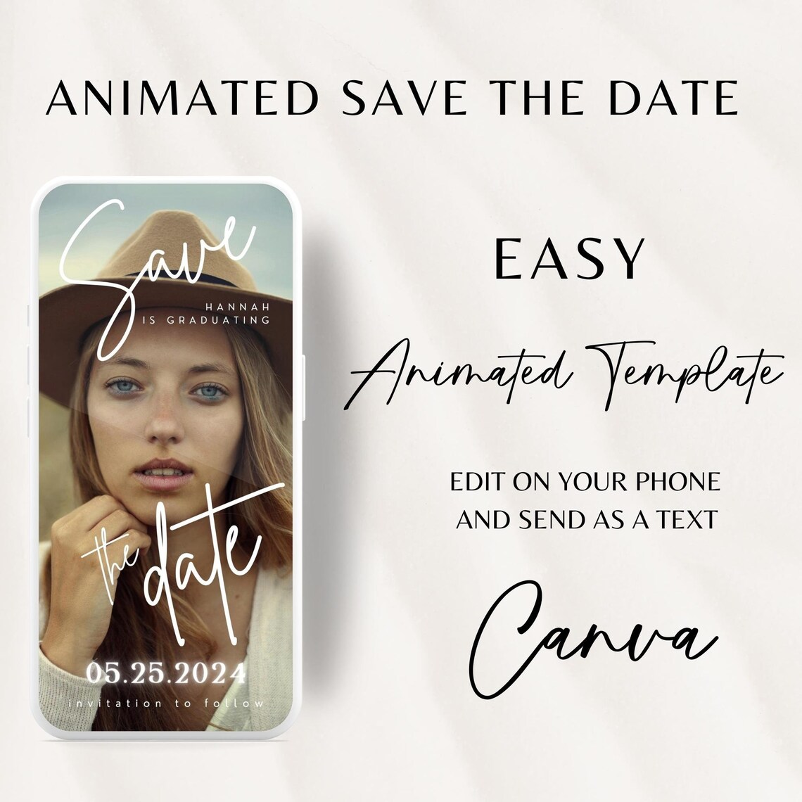 Graduation Save the Date Template, Save the Date Text Message, Animated ...