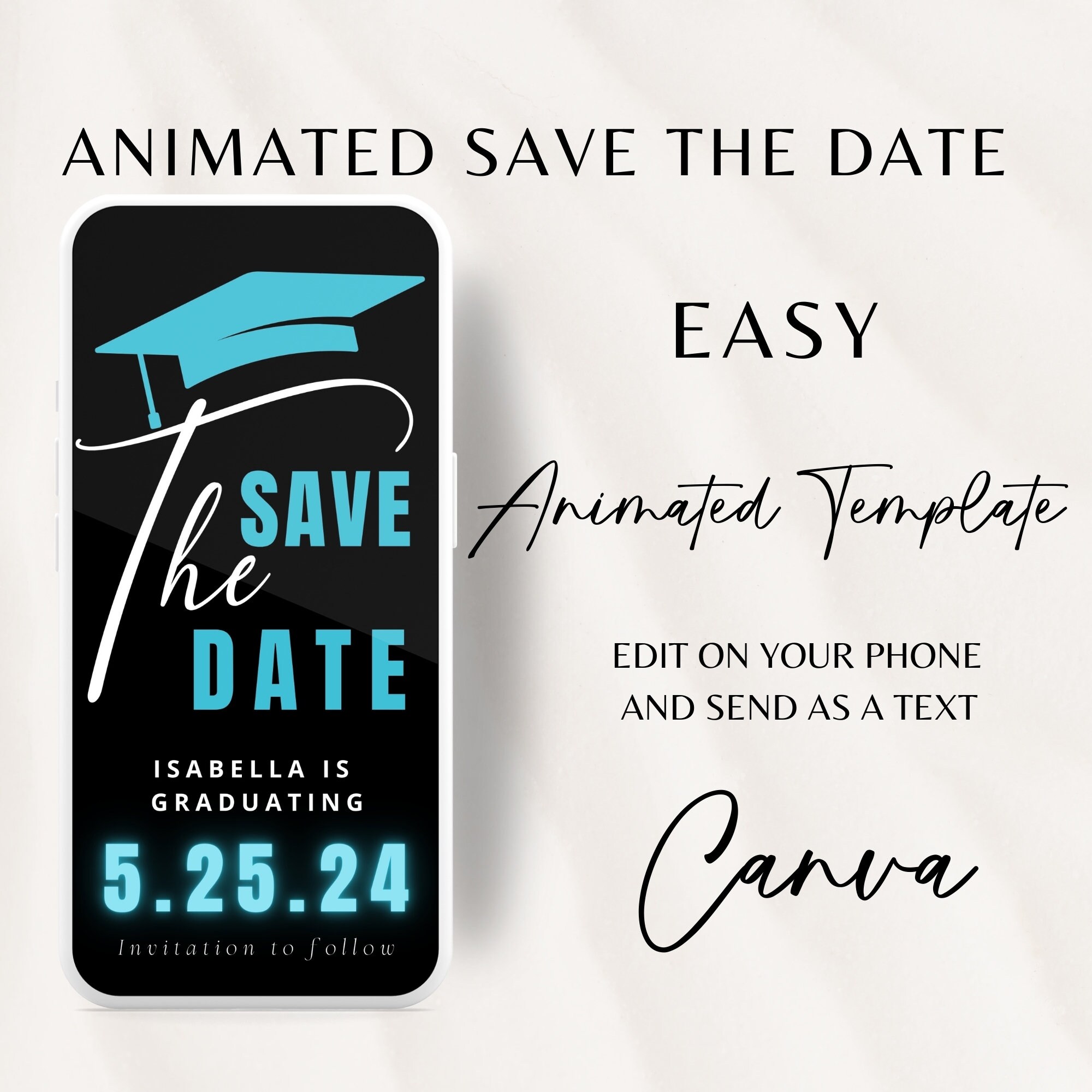Graduation Save the Date Template for Texting, Save the Date Text Message, Canva Template ...