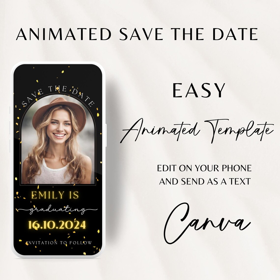 Graduation Save the Date Template, Save the Date Text Message, Canva ...